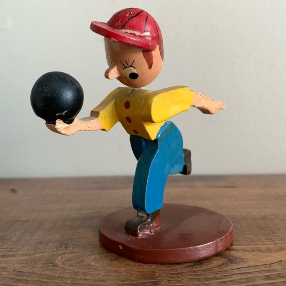 Other | Vintage Wood Bowler Figurine Bobble Head Nodder Bowling Team ...